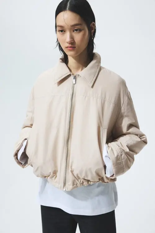 H&m Padded Bomber Jacket With Zipper And Drawstring Cuffs
