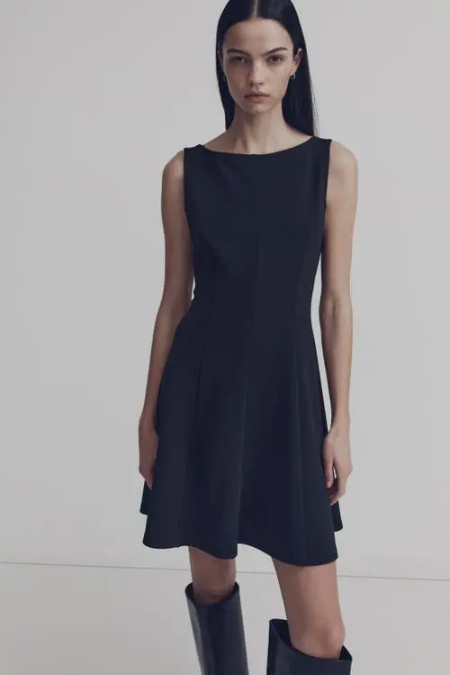 H&m Sleeveless Boat Neck Mini Dress With Tie Back