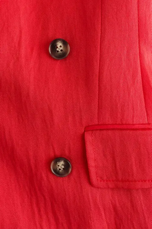 H&m Sleeveless Linen-blend Blazer Dress With Tie Belt - Red