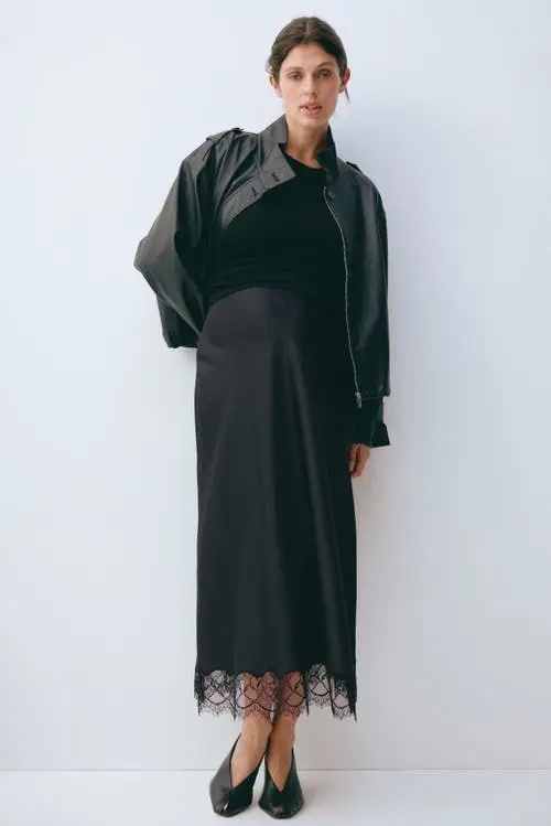 H&m Mama Lace-trimmed Satin Skirt