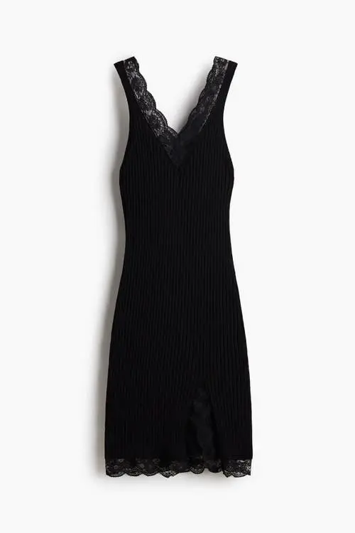 H&m Lace-trimmed Rib-knit Midi Dress