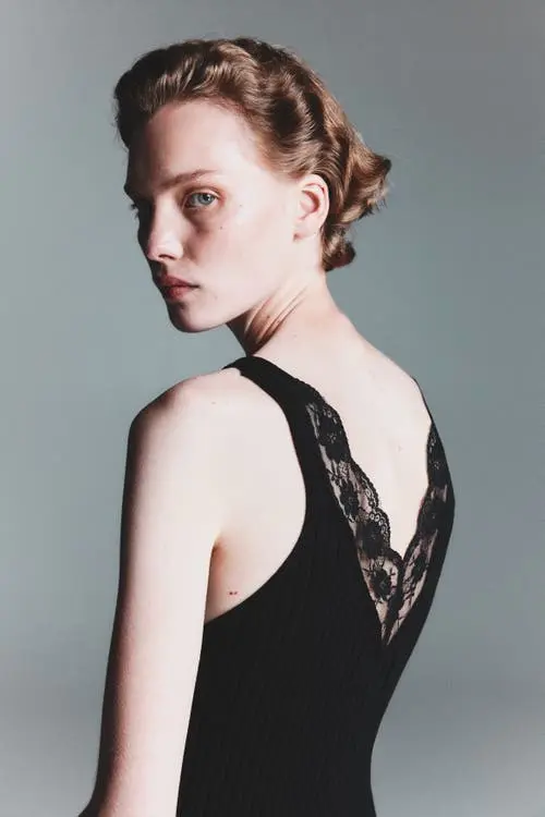 H&m Lace-trimmed Rib-knit Midi Dress