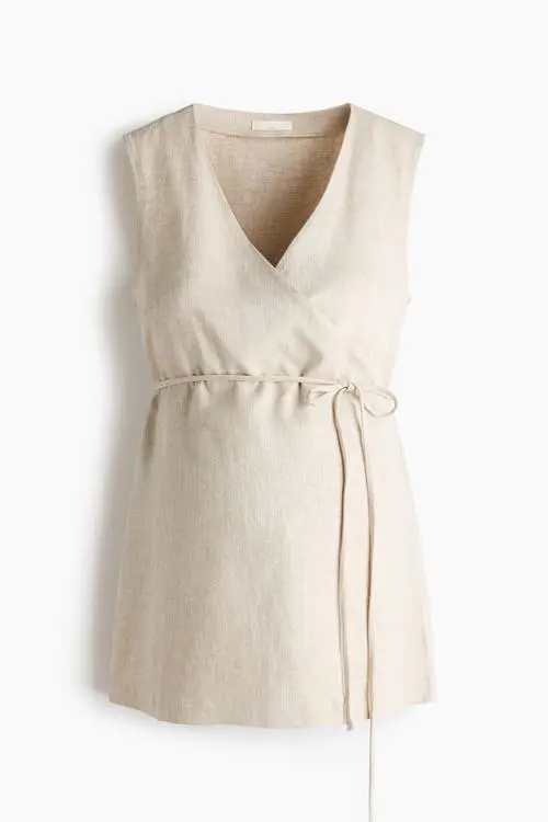 H&m Mama Linen-blend Wrap Top - Light Beige