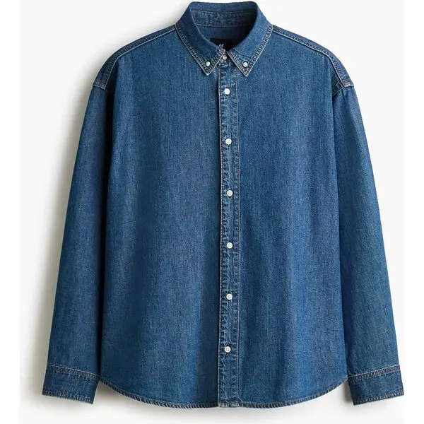 H&m Oversized Fit Denim Shirt - Denim Blue