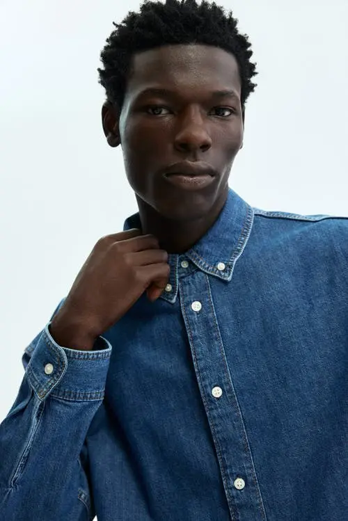 H&m Oversized Fit Denim Shirt - Denim Blue
