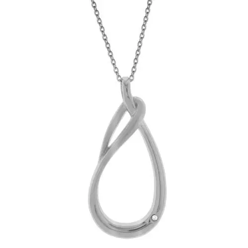 LUVMYJEWELRY Sterling Silver 0.01 Ct Diamond Teardrop Twist Pendant Necklace - 925 Sterling Silver