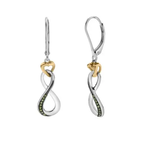 LUVMYJEWELRY Sterling Silver 0.08 Ct Diamond Two-tone Infinity Dangle Earrings - Two-tone Yellow&white Silver