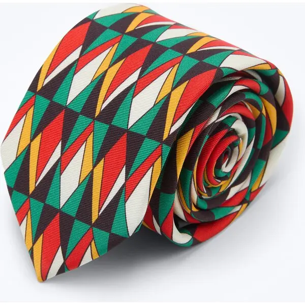 KNOTTERY & CO Geometric Prism Diamond Printed Silk Neck Tie - Emerald