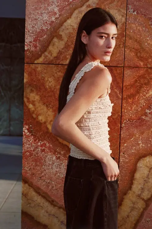 H&m Lace Jersey Sleeveless Top With Frill Trims
