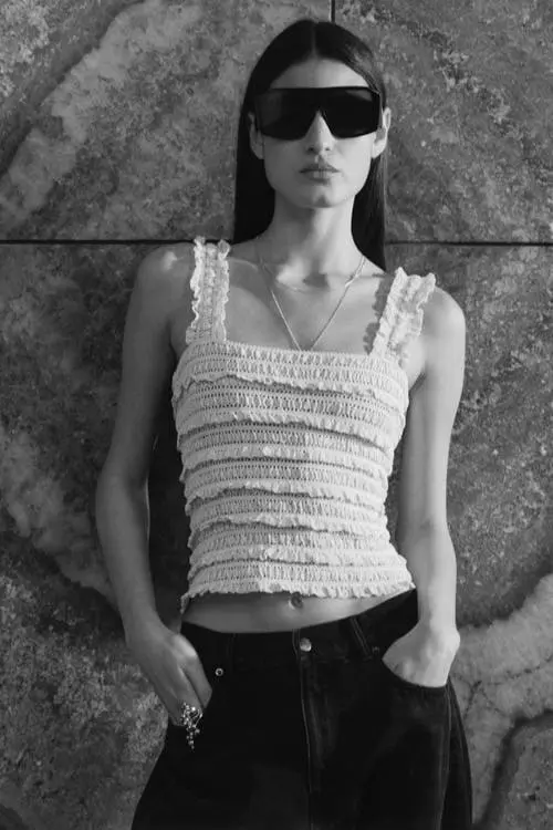 H&m Lace Jersey Sleeveless Top With Frill Trims