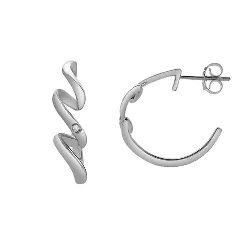 LUVMYJEWELRY Abstract Hoop Earrings With Diamond Accent In Sterling Silver - 925 Sterling Silver