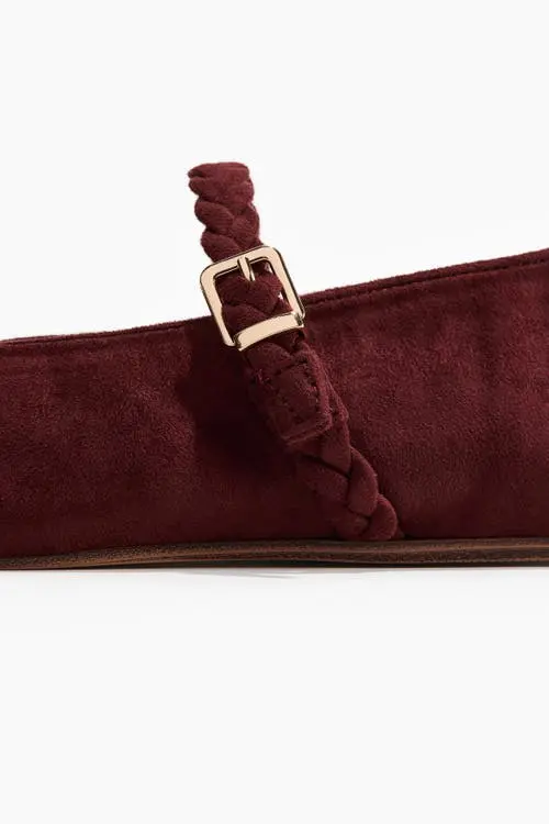 H&m Mary Jane Ballet Flats With Braided Strap - Burgundy