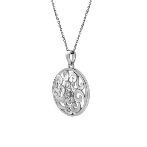 LUVMYJEWELRY Lysandra Sterling Silver 0.02 Ct Diamond Filigree Disc Pendant - 925 Sterling Silver