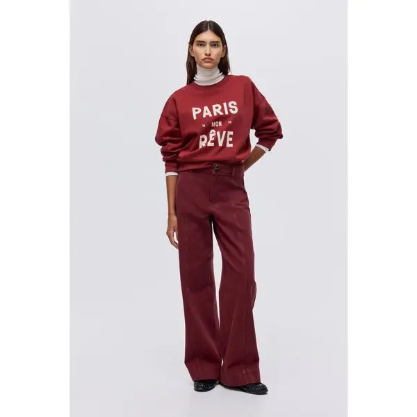 H&m Wide Leg High Rise Jeans In Rigid Denim - Brick Red