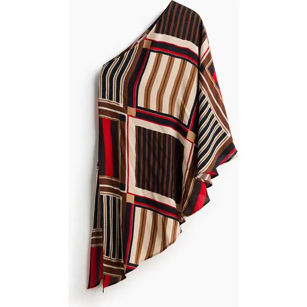 H&m One-shoulder Cape Sleeve Satin Top
