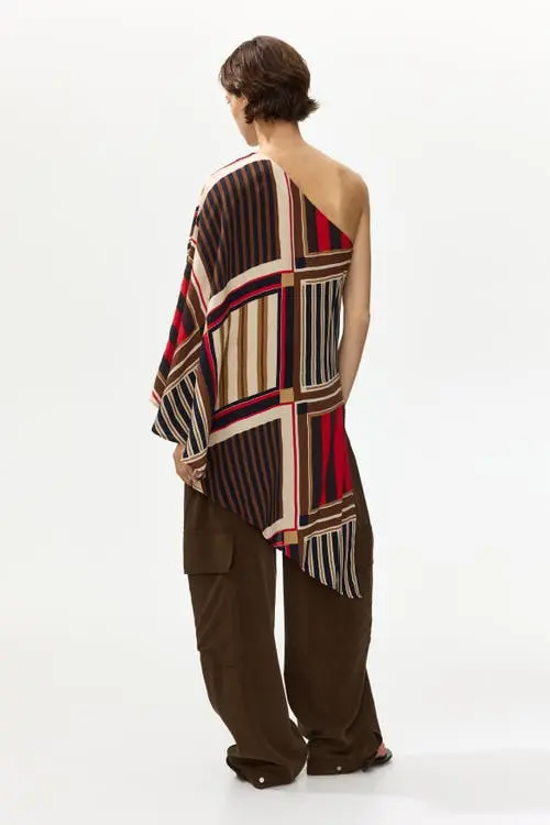 H&m One-shoulder Cape Sleeve Satin Top