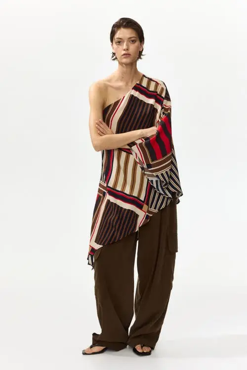 H&m One-shoulder Cape Sleeve Satin Top