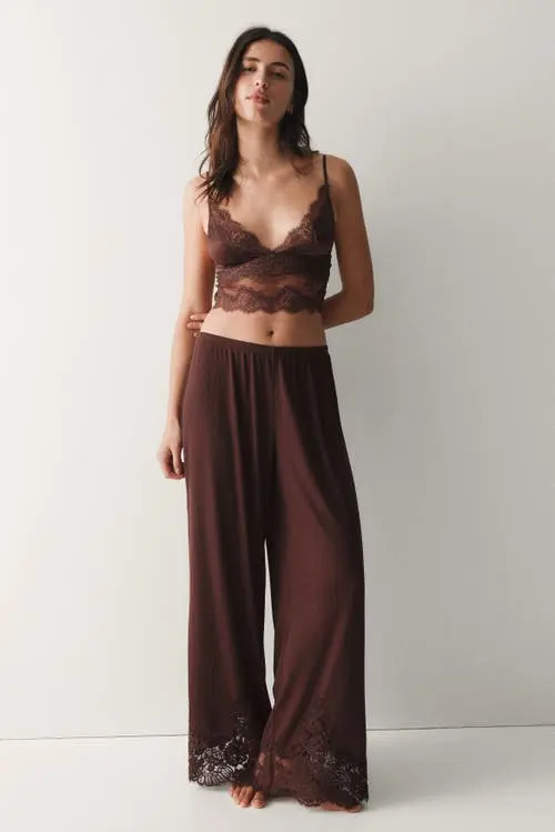 H&m Lace-trimmed Pyjama Bottoms - Rust Brown