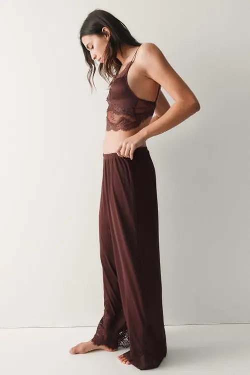 H&m Lace-trimmed Pyjama Bottoms - Rust Brown