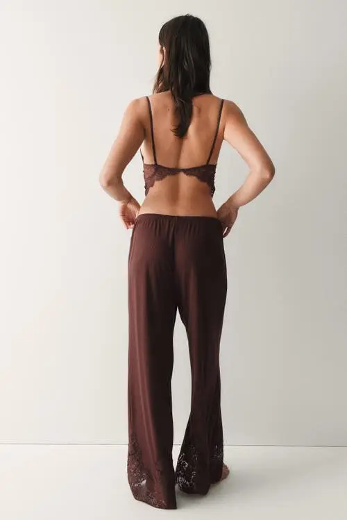 H&m Lace-trimmed Pyjama Bottoms - Rust Brown