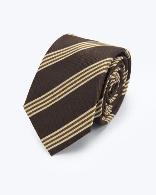 KNOTTERY & CO Chalk Striped Silk Jacquard Tie - Chestnut