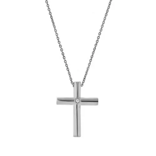 LUVMYJEWELRY Kalyra Sterling Silver 0.01 Ct Diamond Cross Pendant Necklace - 925 Sterling Silver