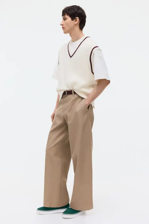 H&m Loose Fit Cotton Twill Chinos - Beige
