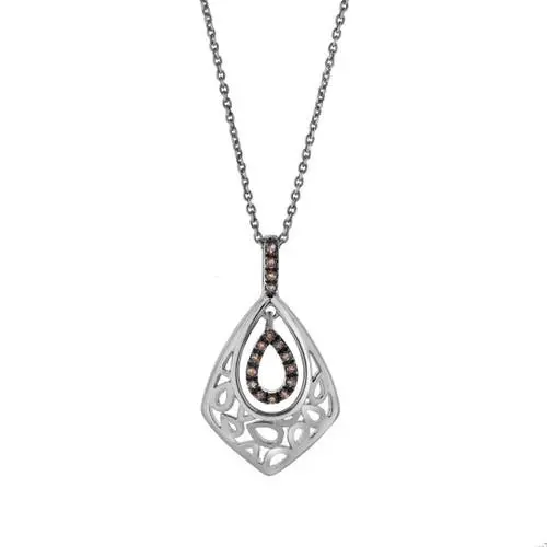 LUVMYJEWELRY Soraya 0.08 Ct Diamond Sterling Silver Teardrop Pendant - 925 Sterling Silver