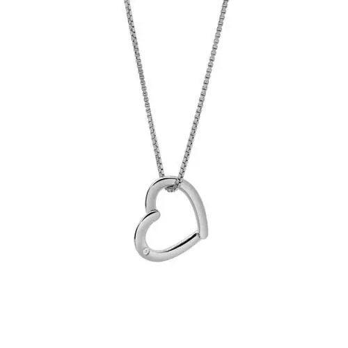 LUVMYJEWELRY Lorina Sterling Silver Diamond Open Heart Pendant Necklace - 925 Sterling Silver