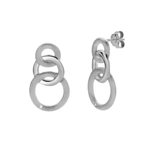 LUVMYJEWELRY Zerina Sterling Silver 0.02 Ct Diamond Interlinked Circle Drop Earrings - 925 Sterling Silver