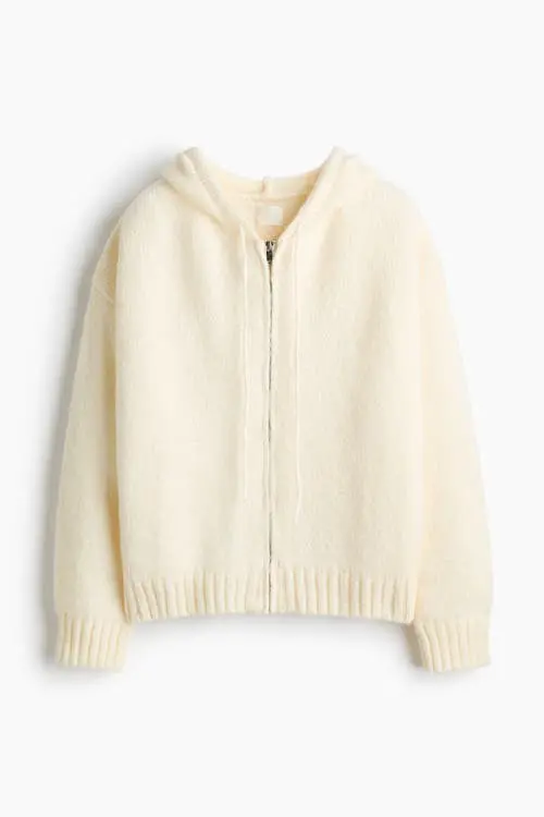 H&M Knitted Zip-through Hoodie With Drawstring Hood