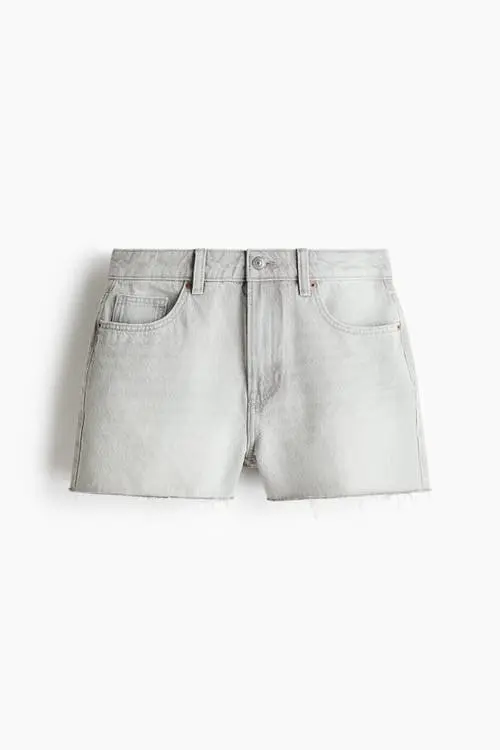 H&m High-waisted Raw Hem Denim Shorts - Light Gray