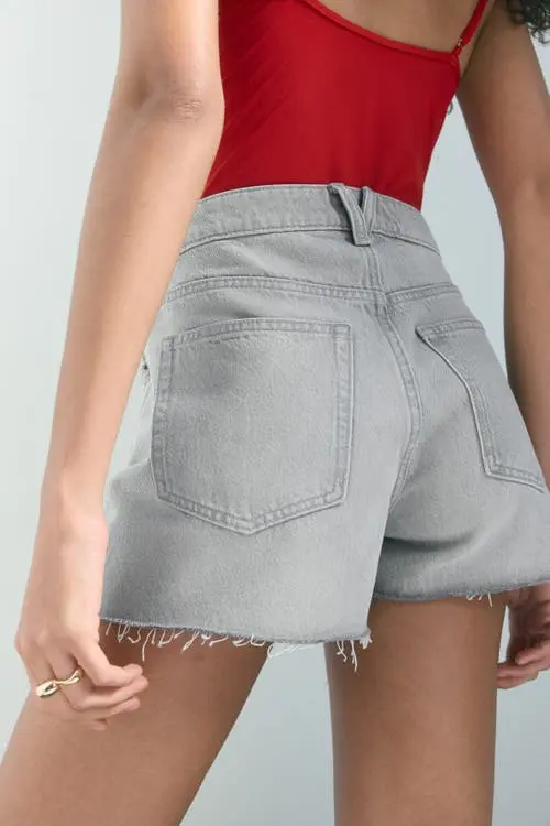 H&m High-waisted Raw Hem Denim Shorts - Light Gray