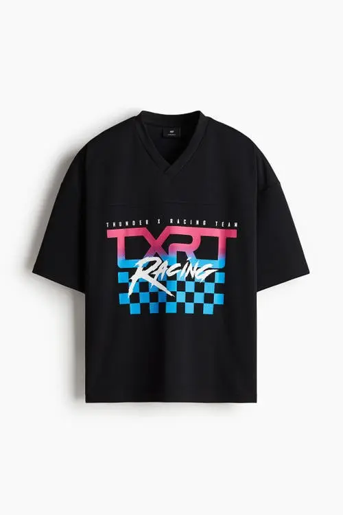 H&m Oversized Fit Printed Mesh T-shirt - Black/txrt