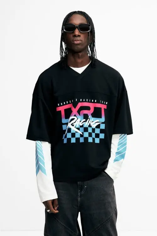 H&m Oversized Fit Printed Mesh T-shirt - Black/txrt