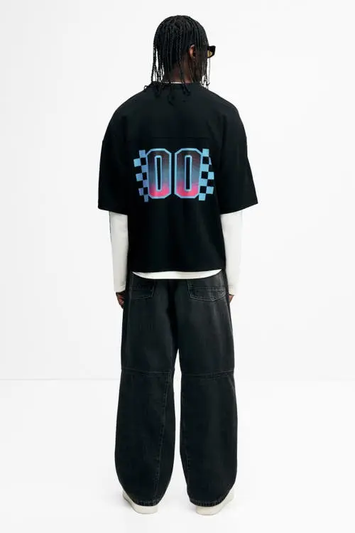 H&m Oversized Fit Printed Mesh T-shirt - Black/txrt