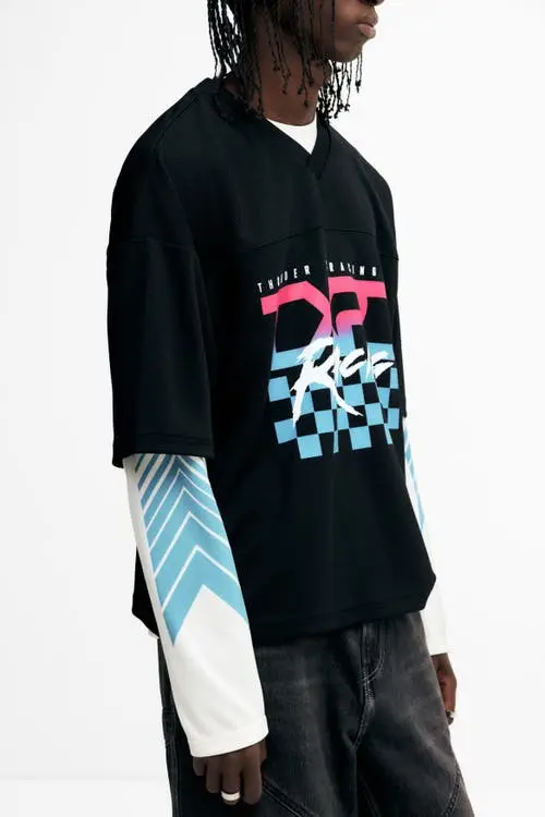 H&m Oversized Fit Printed Mesh T-shirt - Black/txrt