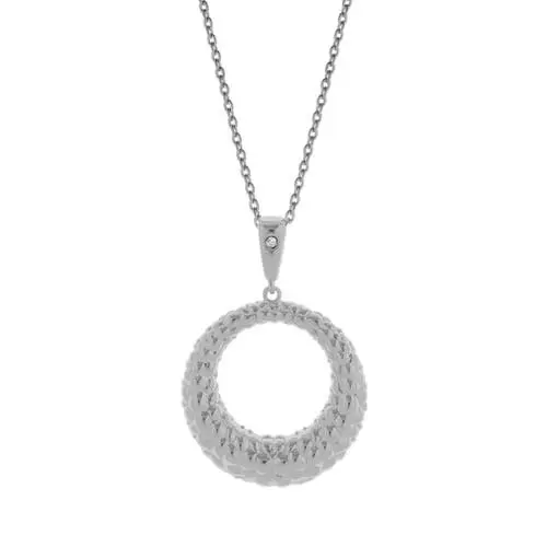 LUVMYJEWELRY Miravel Sterling Silver 0.01 Ct Diamond Textured Circle Pendant Necklace - 925 Sterling Silver