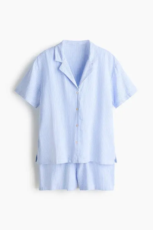 H&m Linen-blend Pyjamas - Blue/striped