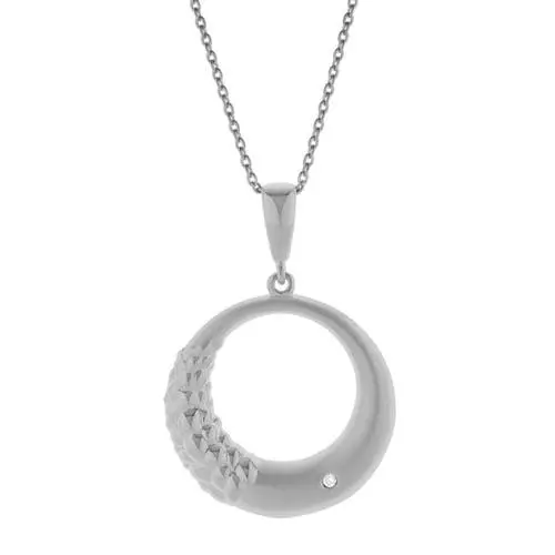 LUVMYJEWELRY Calindra Sterling Silver 0.01 Ct Diamond Crescent Circle Pendant Necklace - 925 Sterling Silver