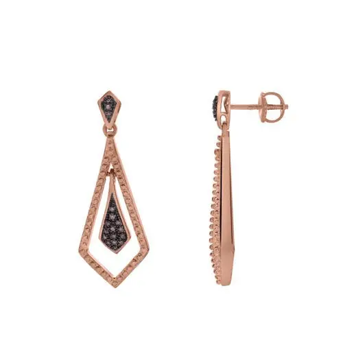 LUVMYJEWELRY Velmora Sterling Silver 0.10 Ctw Diamond Dangle Earrings - Pink Rhodium Sterling Silver