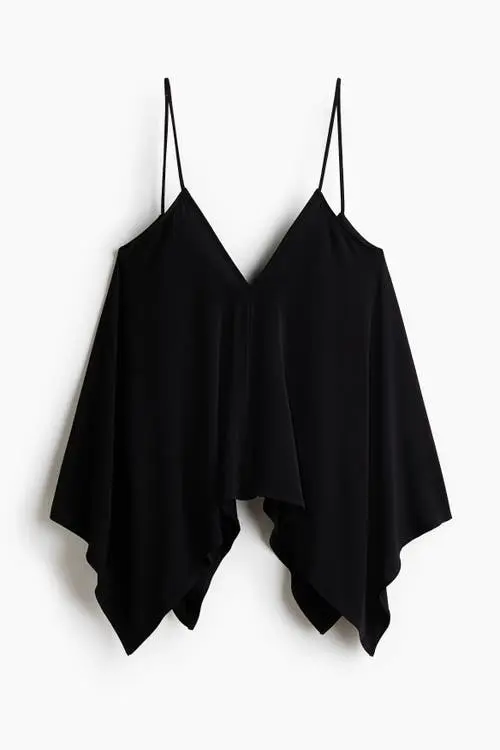 H&m Loose-fit Polka Dot V-neck Spaghetti Strap Top - Black