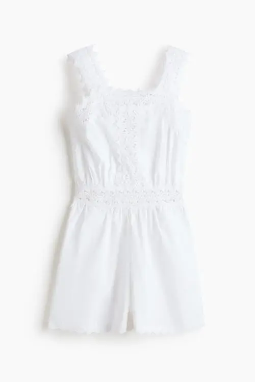 H&m Lace-detail Cotton Playsuit - White