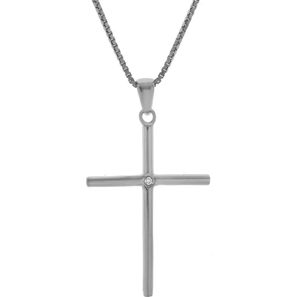 LUVMYJEWELRY Sterling Silver Diamond Cross Pendant Necklace - 925 Sterling Silver