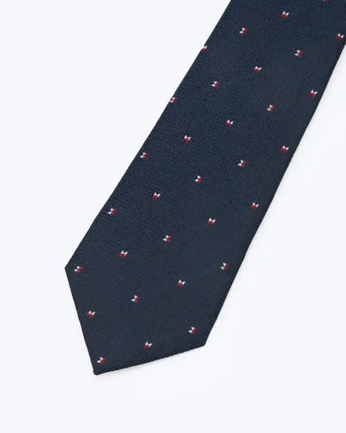 KNOTTERY & CO Twin Bows Silk Jacquard Neck Tie - Navy
