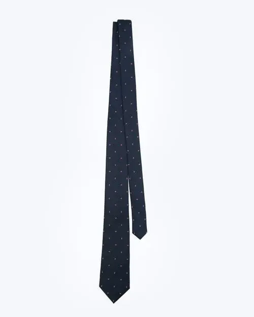 KNOTTERY & CO Twin Bows Silk Jacquard Neck Tie - Navy