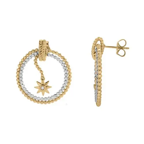 LUVMYJEWELRY Celestira Sterling Silver Diamond Star Hoop Earrings - Two-tone Yellow&white Silver