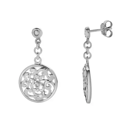 LUVMYJEWELRY Orlisse Sterling Silver Diamond Filigree Disc Drop Earrings - 925 Sterling Silver