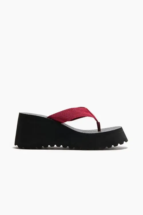 H&m Wedge-heeled Flip-flops With Embossed Footbed - Red/black