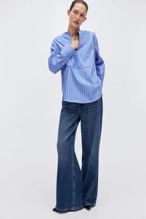 H&m Oversized Cotton Shirt With V-neckline And Bib Front